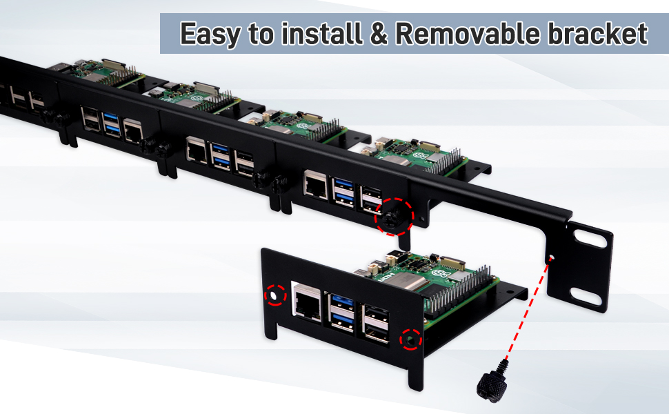52Pi ที่ถอดออกได้ 1U Rack Mount สําหรับ Raspberry Pi 5/4B/3B + วงเล็บ ...