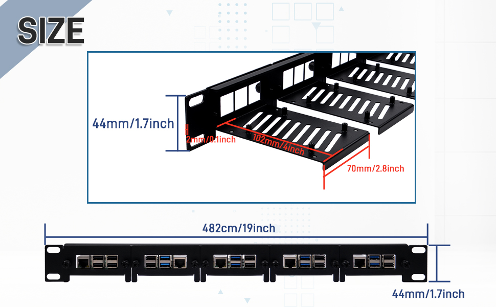 52Pi ที่ถอดออกได้ 1U Rack Mount สําหรับ Raspberry Pi 5/4B/3B + วงเล็บ ...
