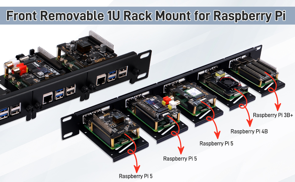 52Pi ที่ถอดออกได้ 1U Rack Mount สําหรับ Raspberry Pi 5/4B/3B + วงเล็บ ...