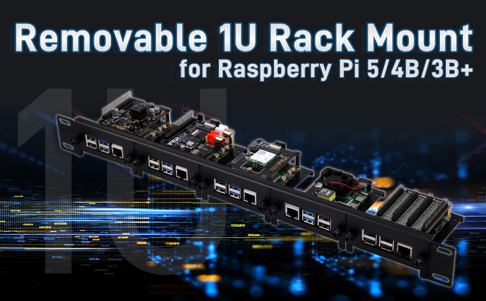 52Pi ที่ถอดออกได้ 1U Rack Mount สําหรับ Raspberry Pi 5/4B/3B + วงเล็บ ...