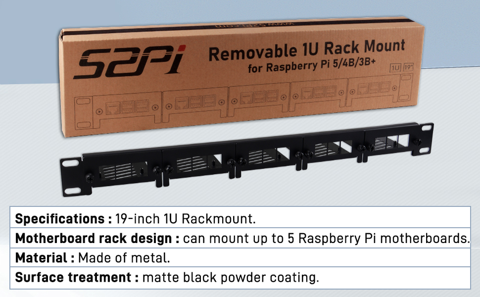 52Pi ที่ถอดออกได้ 1U Rack Mount สําหรับ Raspberry Pi 5/4B/3B + วงเล็บ ...