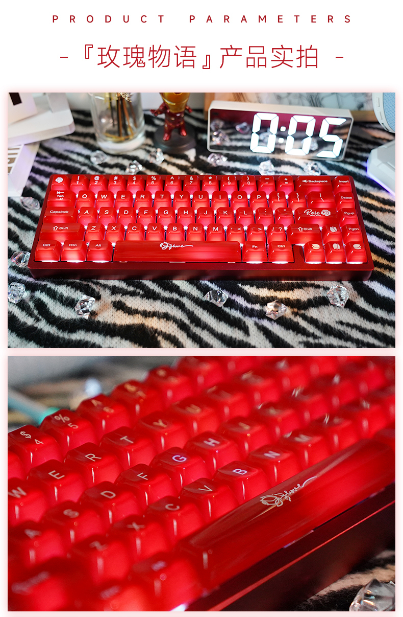 WEIKAV Red Rose Keycaps OEM Profile PC Keycaps สําหรับ 60/65/68/75/83 ...