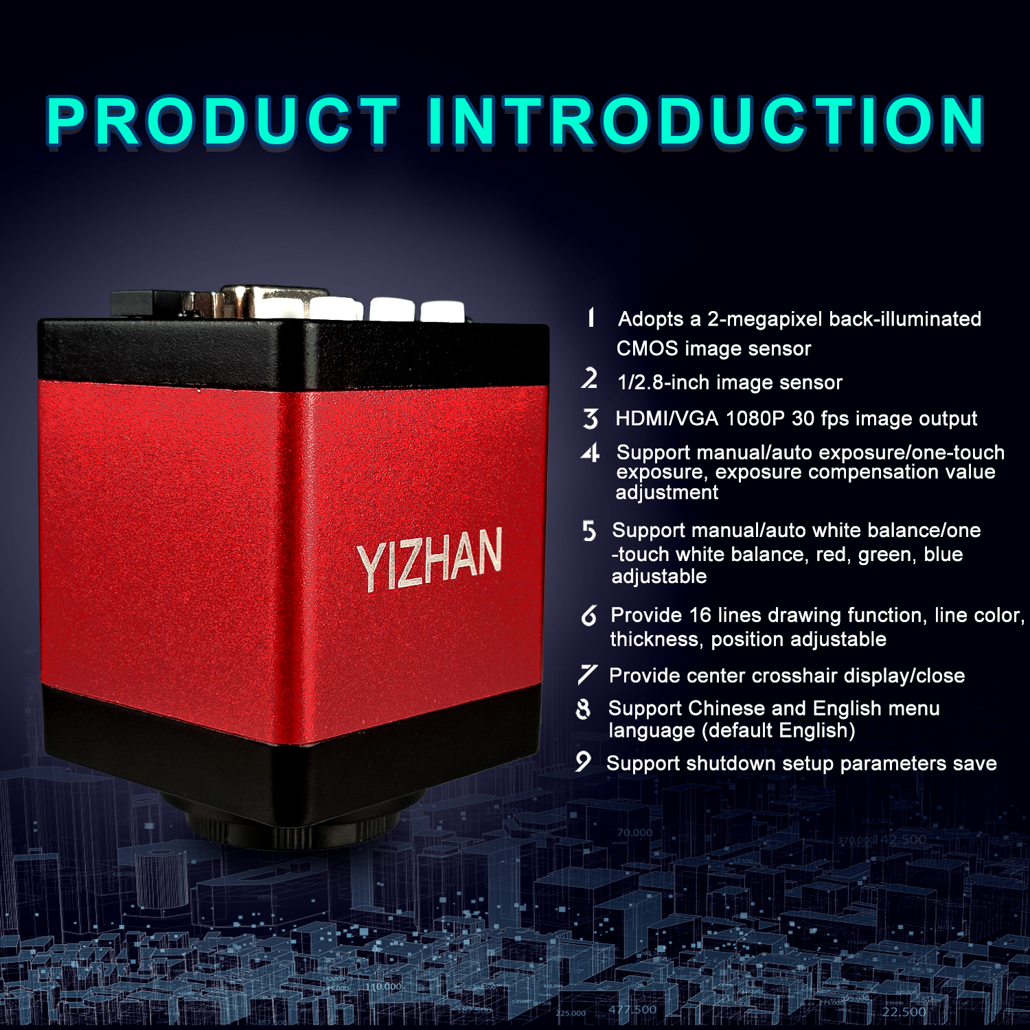 YIZHAN Industrial CCD Camera กล้องจุลทรรศน์ดิจิทัลอิเล็กทรอนิกส์ HDMI ...