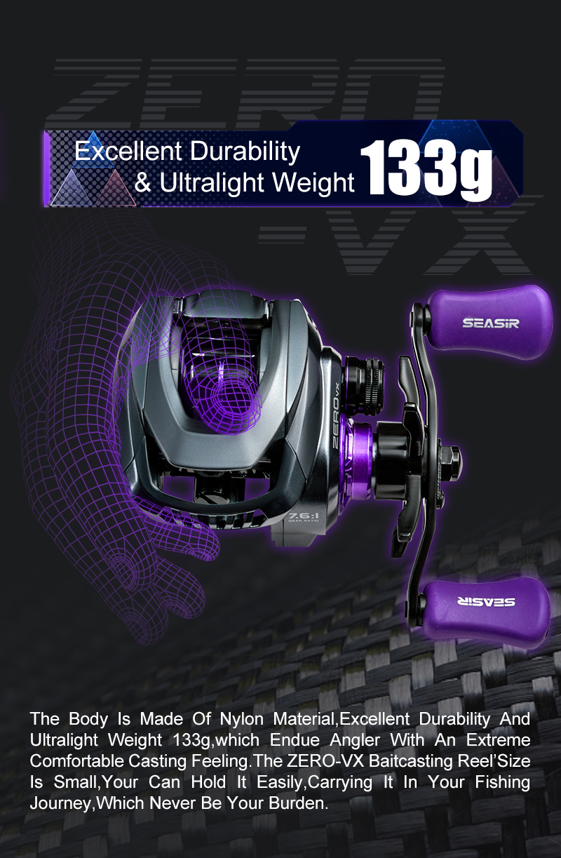 Seasir ZERO-VX 133g BFS Baitcasting ตกปลา Reel Ultralight 7.6:1 อัตราทดเกียร์ความเร็วสูง 6 + 1BB ...