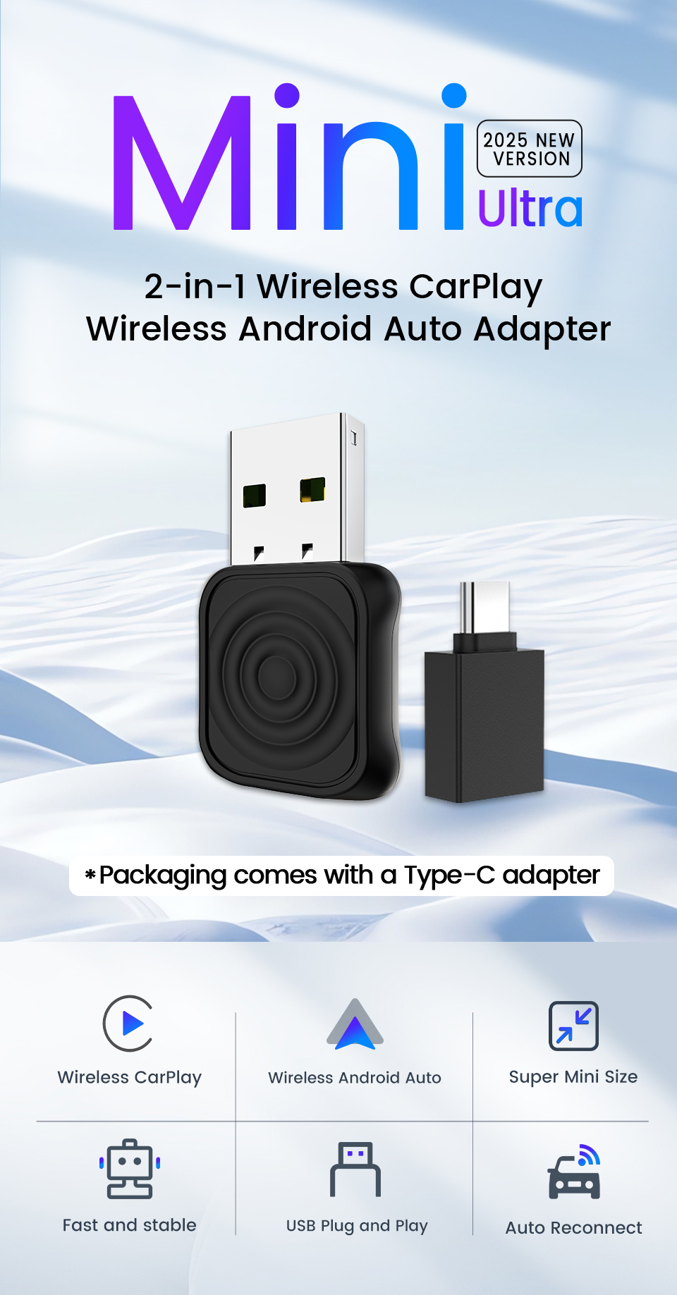 CarlinKit 2025 Mini Ultra Small & Compact Wired to Wireless Carplay ...