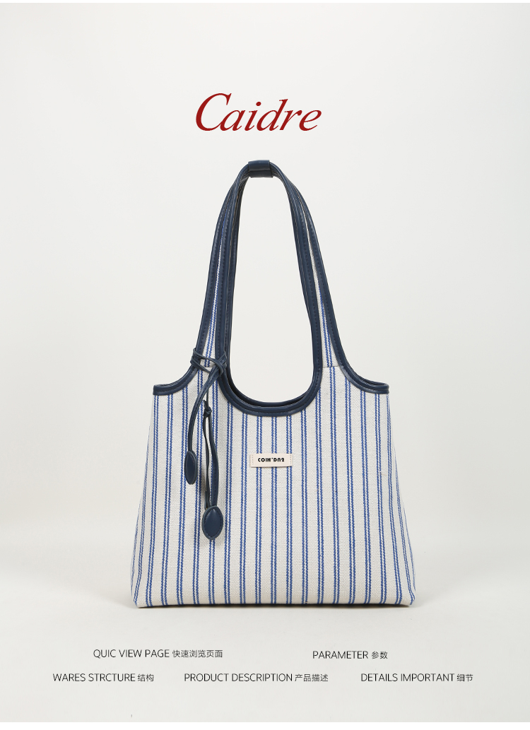 Caidre Striped Tote Bag Female Commuter Canvas Bag Portable Shoulder ...