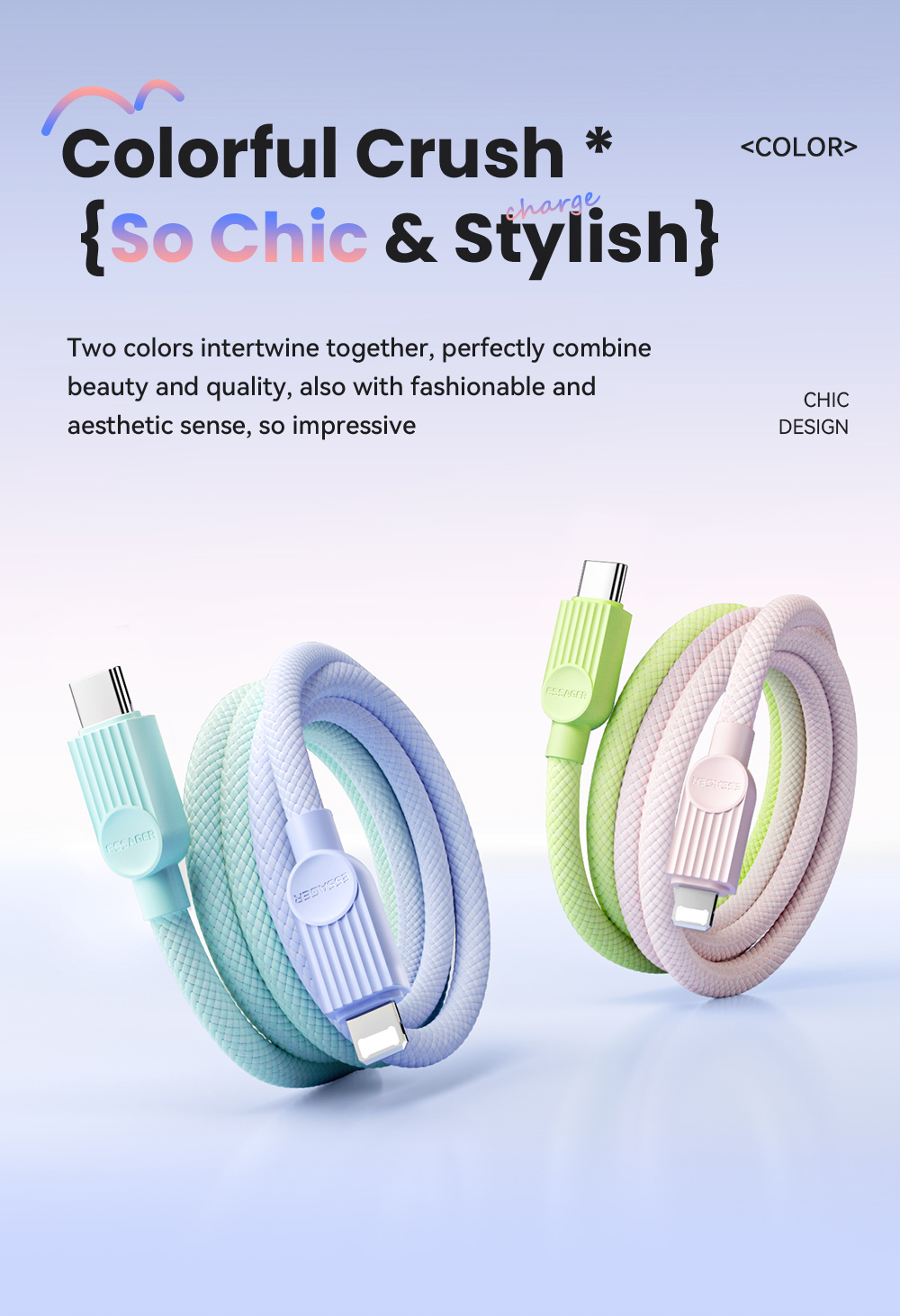 Essager PD 29W USB-C ถึง L Fast Charging Data Cable สายเคเบิลถักสีคู่ ...