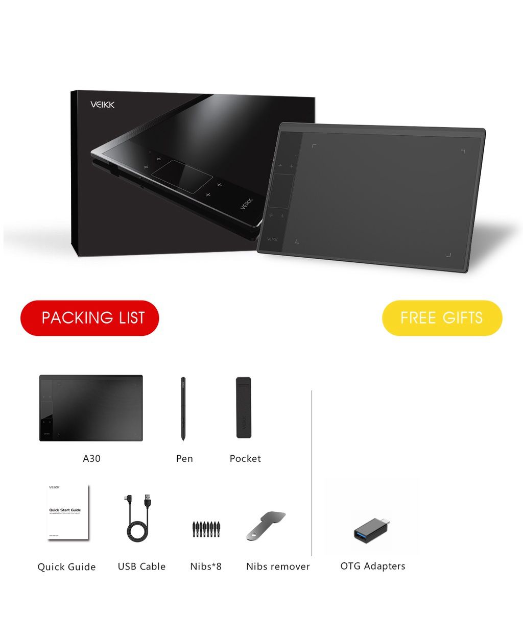 Veikk A30 V2 เมาส์ปากกา 10*6 นิ้ว แท็บเล็ตการวาดภาพพร้อมสไตลัสไร้ ...