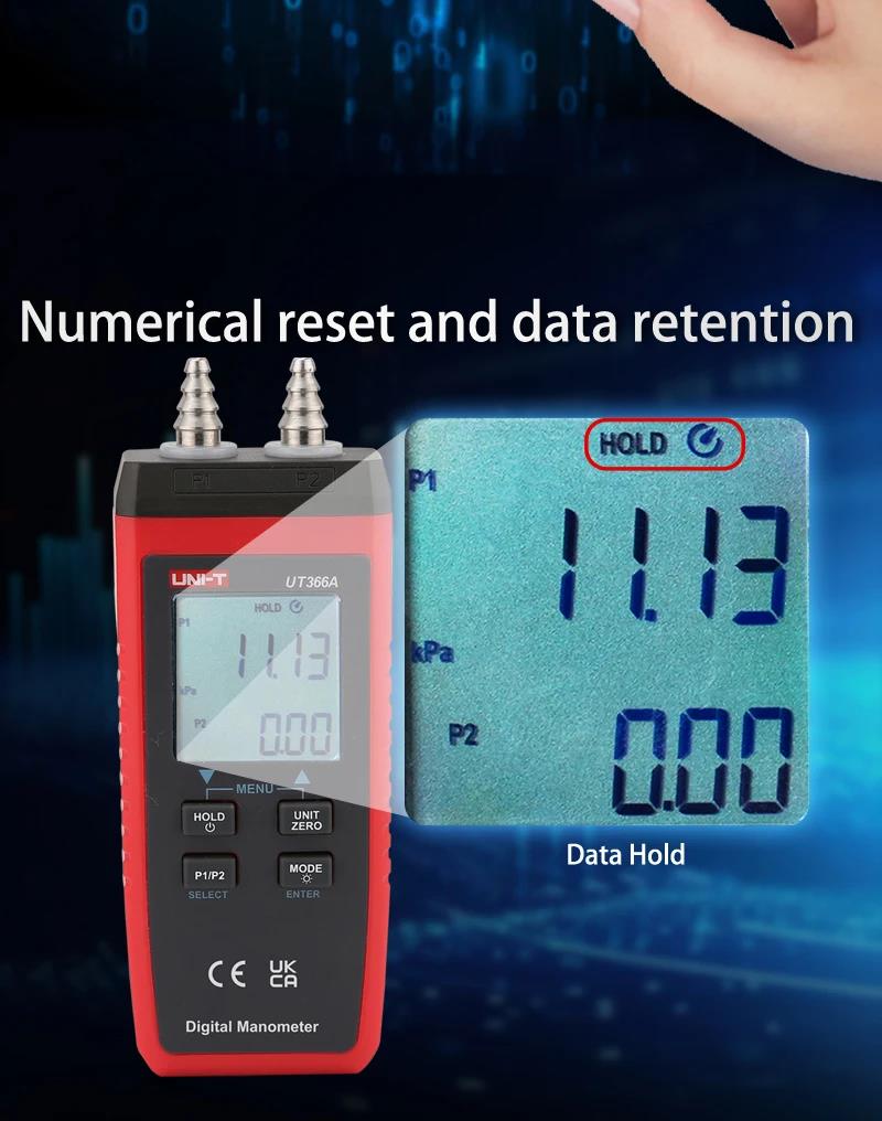 Uni-t UT366A Manometer การวัดความแตกต่างของความดันพื้นผิวดิจิตอลความ ...