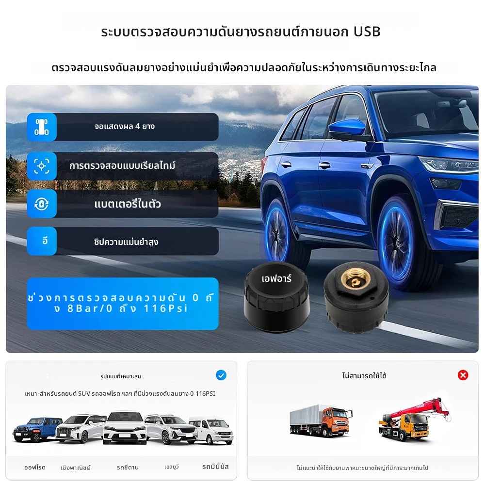 ระบบตรวจสอบความดันยาง TPMS พร้อมเซ็นเซอร์ภายนอกสําหรับยางอะไหล่ Android TPMS USB สําหรับรถยนต์ ...