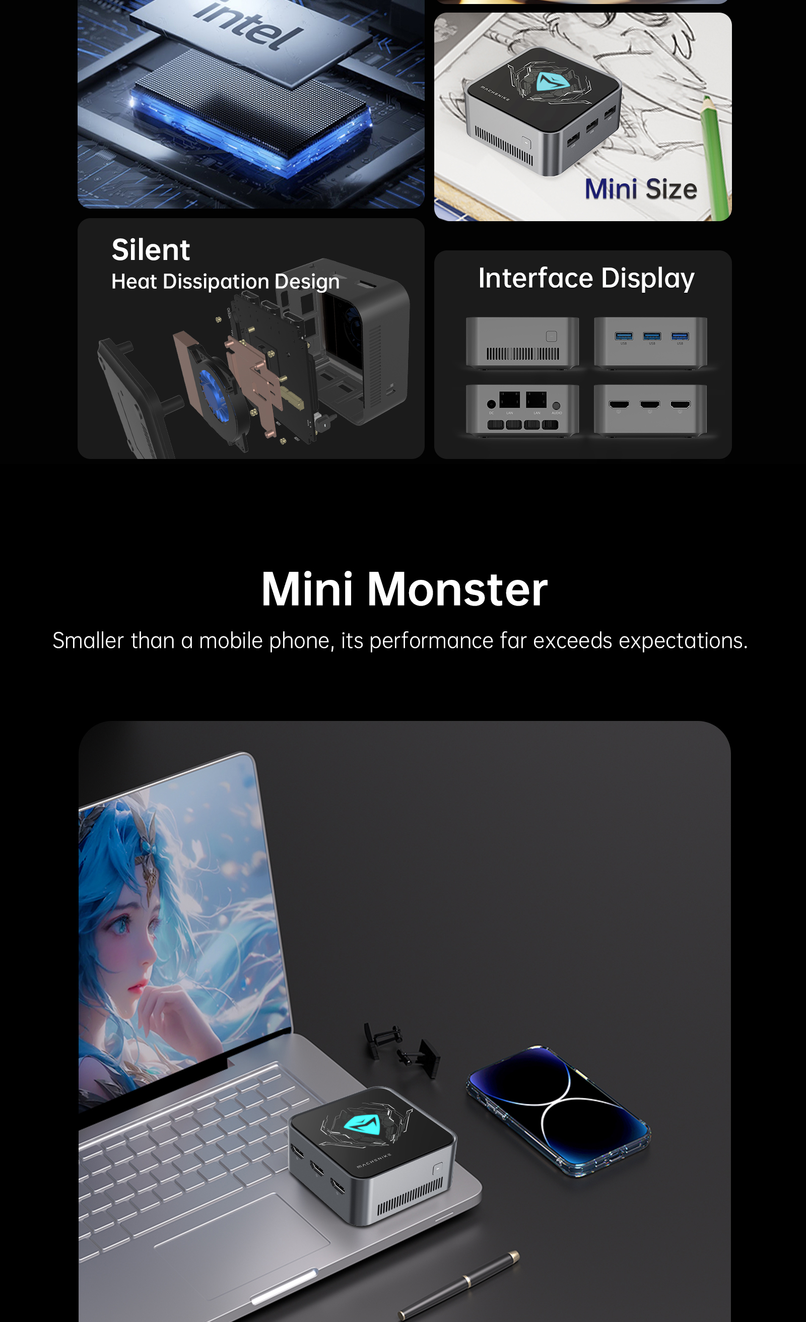 Machenike Mini PC Intel N150 4 แกน CPU 16G LPDDR5 RAM 512G SSD PCIE4.0 ...