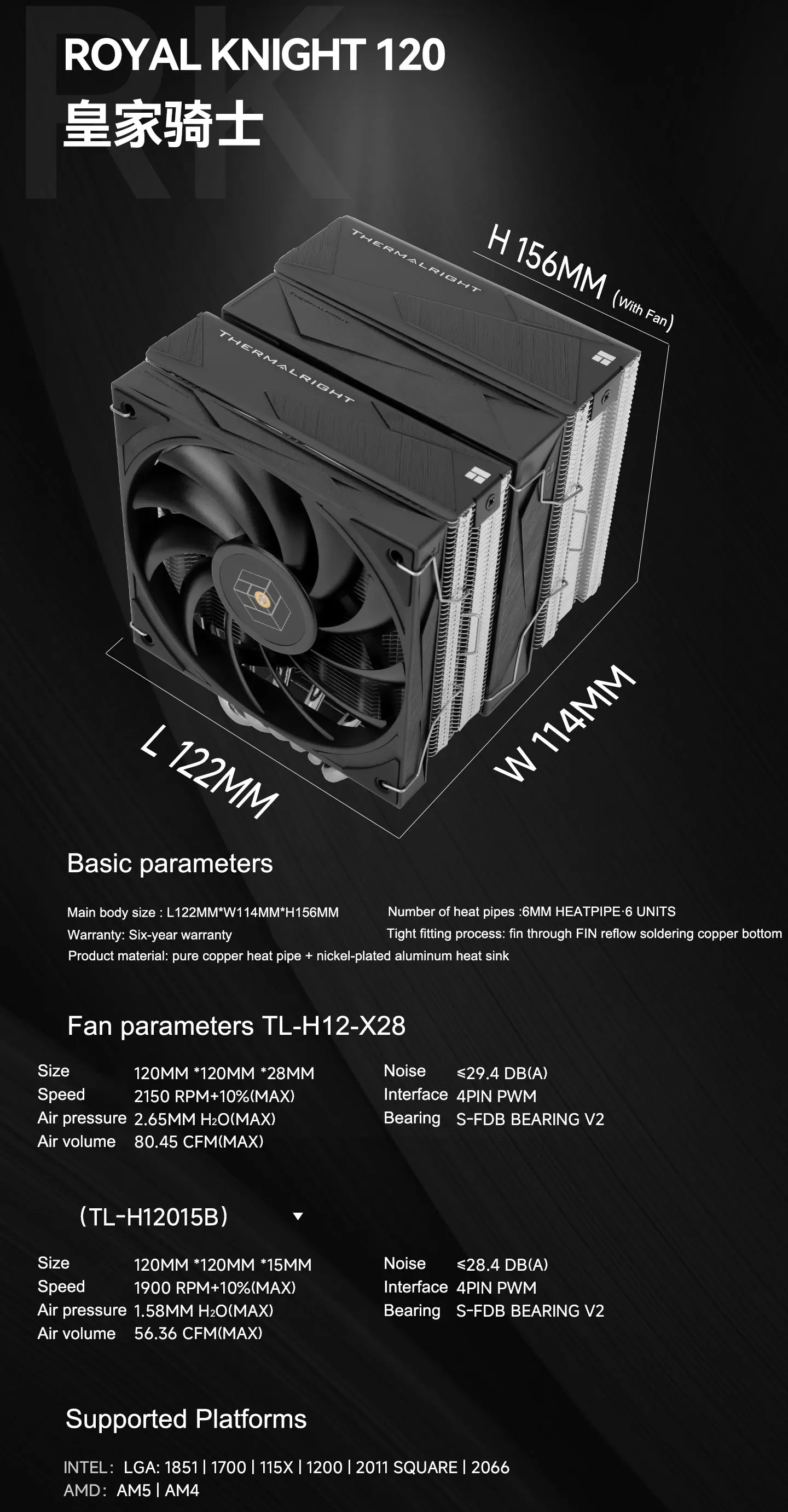 Thermalright Royal Knight 120 SE CPU Air Cooler 6 ท่อความร้อน PC Cooling Dual Towers พัดลมคู่ ...