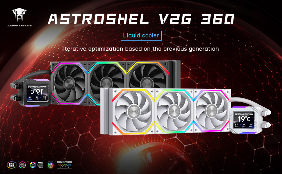 Jungle Leopard AstroShel V2G CPU AIO Cooler 2.8 นิ้วสมาร์ทจอแสดงผลสีดํา/สีขาว ARGB 360 มม./240 ...