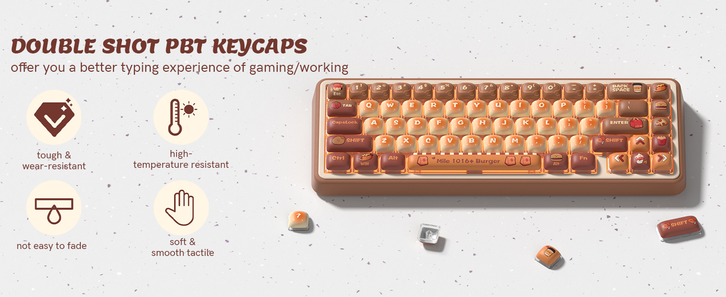 Womier Brown Burger น่ารัก 125 คีย์ Dye Sub PBT MOG Profile Keycap ชุด ...