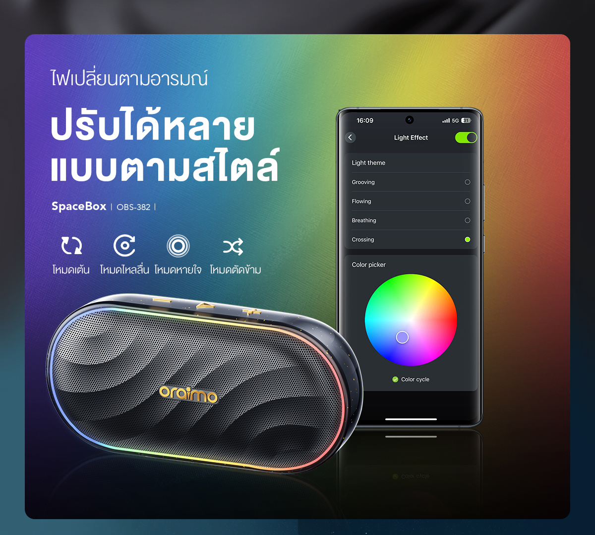 oraimo SpaceBox OBS-382 ลําโพงไร้สาย ฮาวี่เบส™ เบสล้ําลึก ไฟแบบกําหนด ...