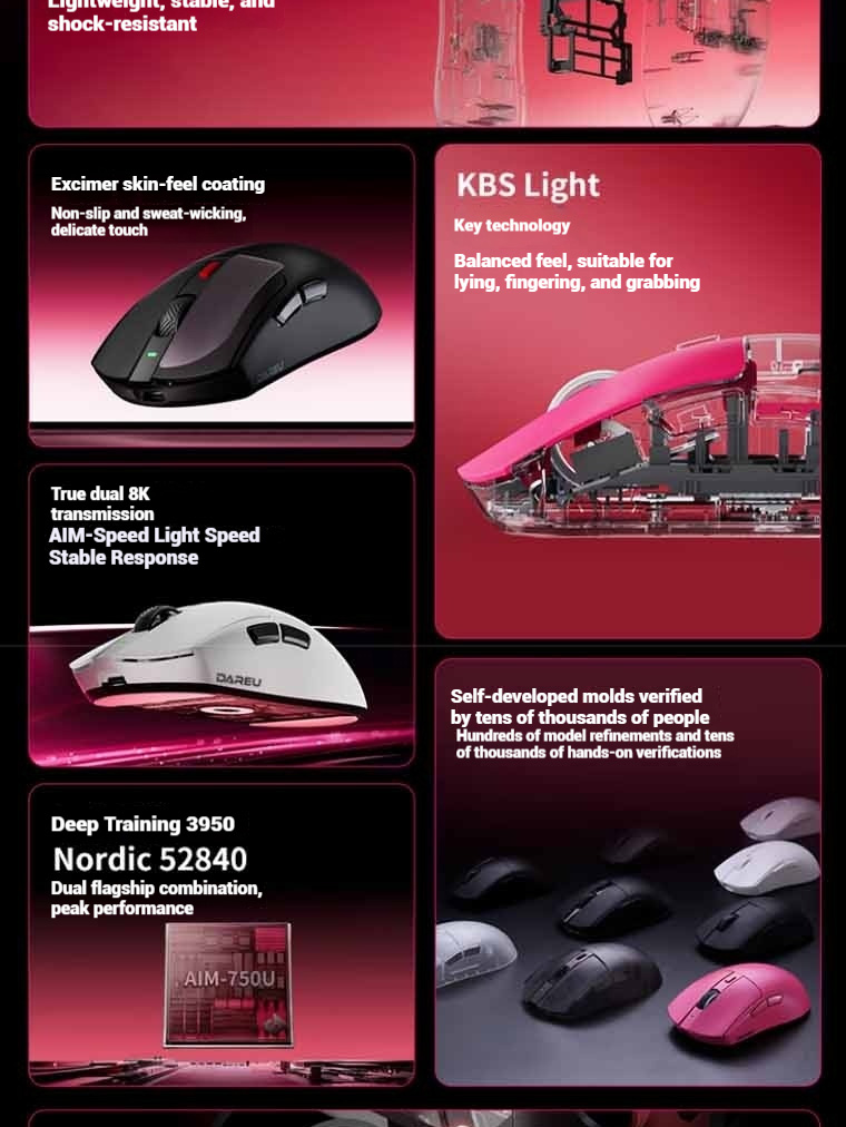 DAREU AE6 สามโหมด P3950 แบบมีสายไร้สาย dual 8K นวัตกรรม กระดูกงู สถาปัตยกรรม E-sports เกมเมาส์ ...