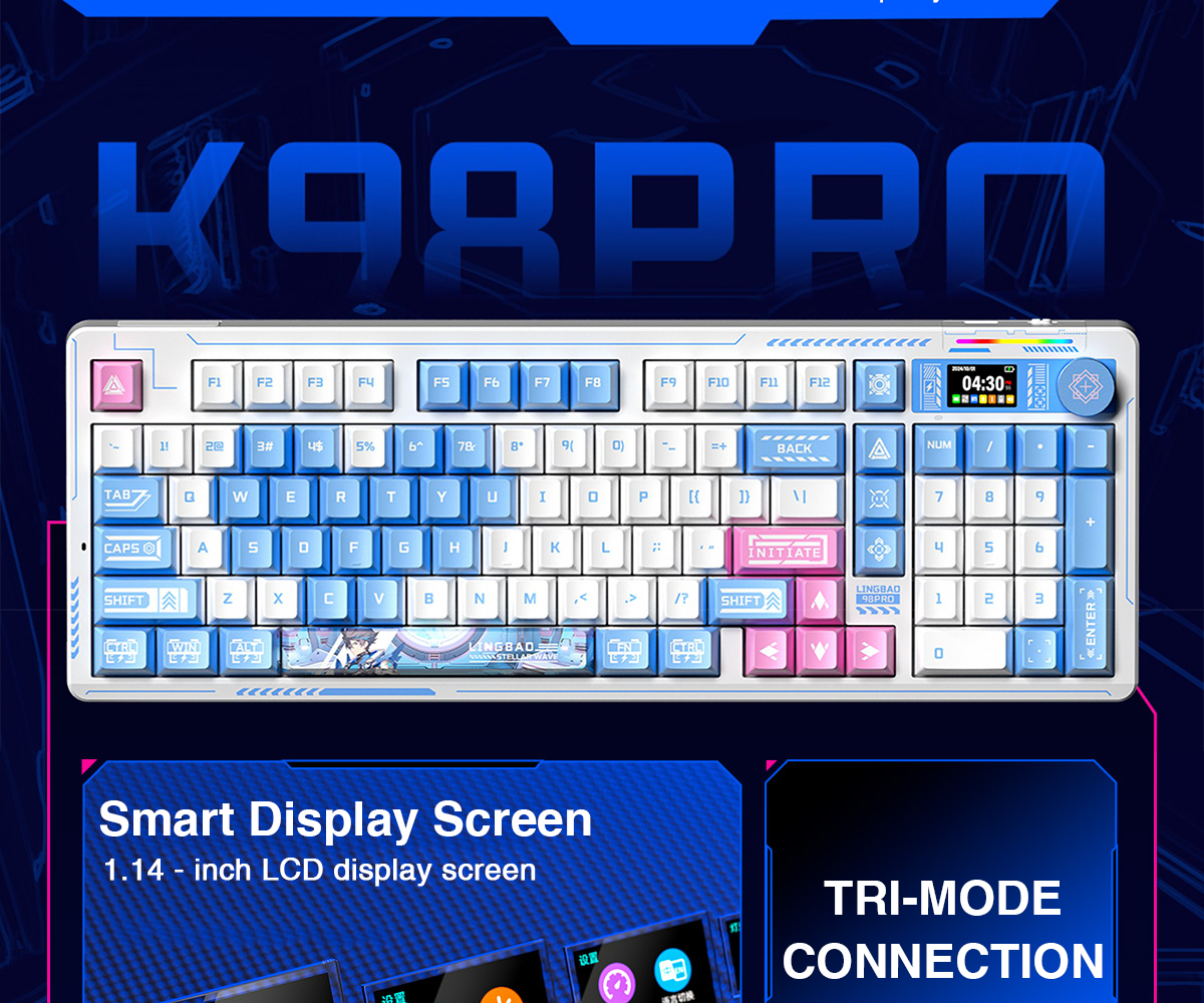 LINGBO K98PRO คีย์บอร์ด 97 คีย์ Tri-mode จอแสดงผล LCD RGB Hot-swap 10000mAh โครงสร้างปะเก็น ...