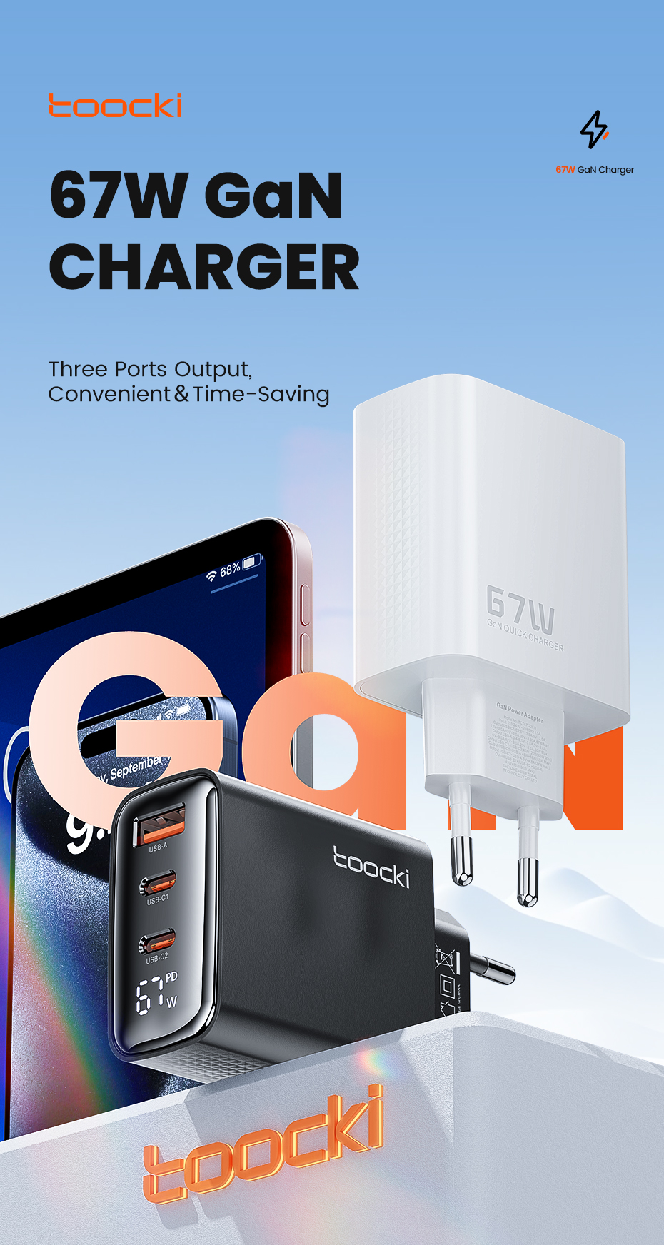 Toocki 67W GAN เครื่องชาร์จจอแสดงผลดิจิตอล Fast Charging PD3.0 QC4.0 อะ ...