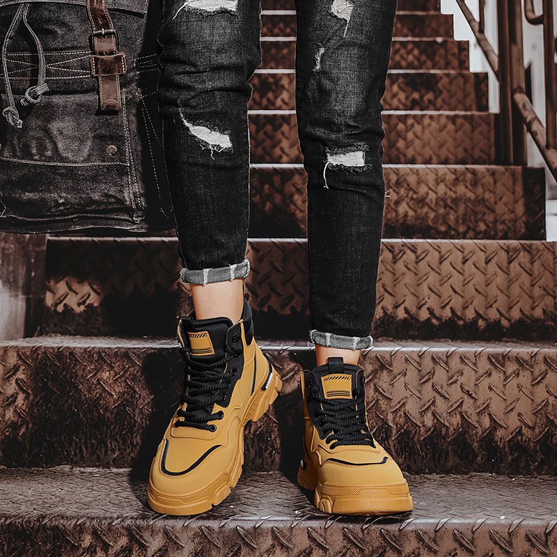 SOVOB รองเท้าผู้ชายฤดูใบไม้ผลิอังกฤษ High-Top Overall Boots Casual All ...