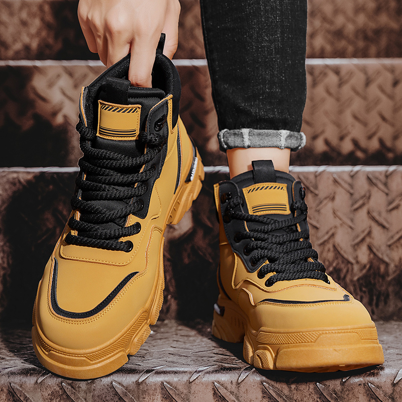 SOVOB รองเท้าผู้ชายฤดูใบไม้ผลิอังกฤษ High-Top Overall Boots Casual All ...