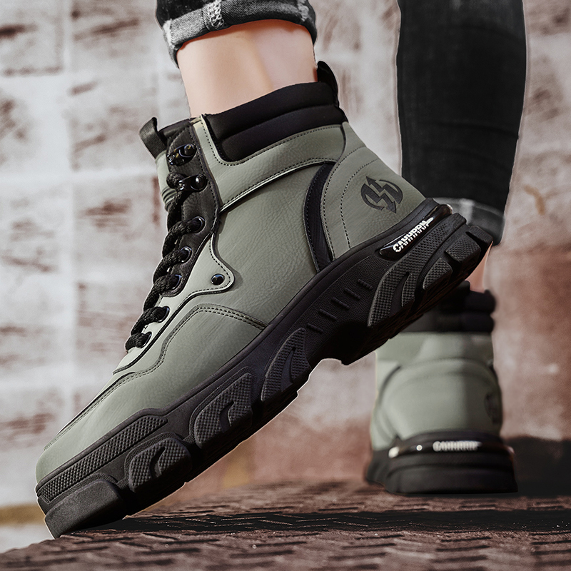 SOVOB รองเท้าผู้ชายฤดูใบไม้ผลิอังกฤษ High-Top Overall Boots Casual All ...