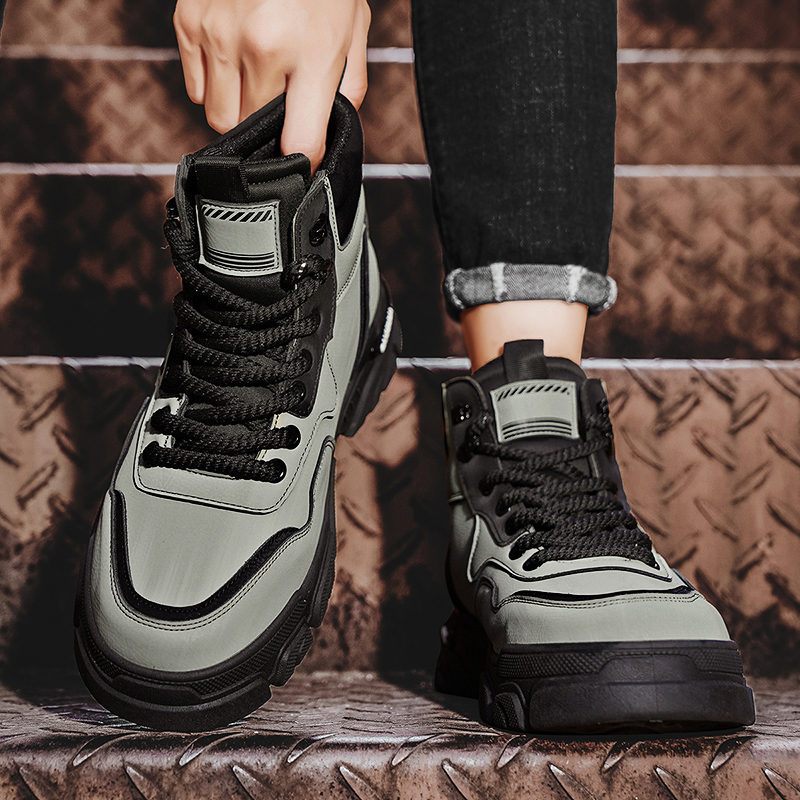 SOVOB รองเท้าผู้ชายฤดูใบไม้ผลิอังกฤษ High-Top Overall Boots Casual All ...