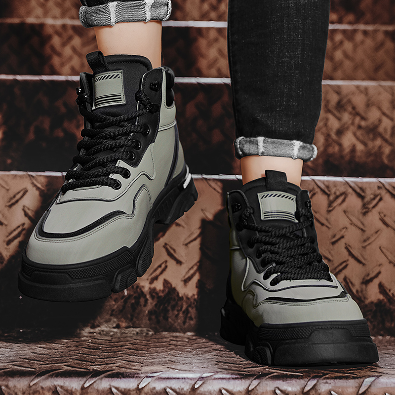 SOVOB รองเท้าผู้ชายฤดูใบไม้ผลิอังกฤษ High-Top Overall Boots Casual All ...