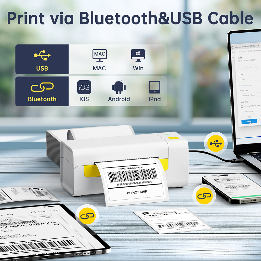 Flashlabel เครื่องปริ้นออเดอร์ Y486 การเชื่อมต่อ Bluetooth ใช้งานได้กับ Android และ iPhone เพื่อ ...