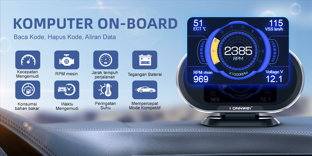 KONNWEI KW206 HUD หน้าจอ LCD เครื่องสแกนรถยนต์ OBD2 แสดงอัตราสิ้นเปลือง ...