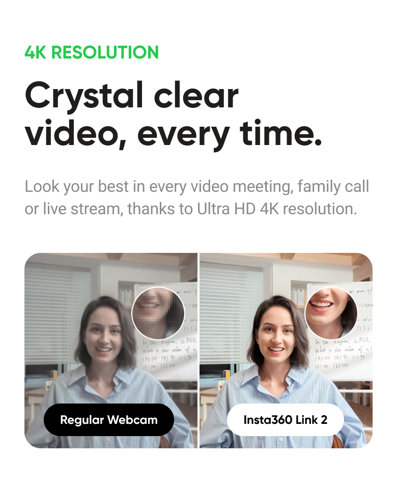 Insta360 Link 2C - 4K Webcam สําหรับพีซี/Mac, เซ็นเซอร์ 1/2", การแฟรม ...
