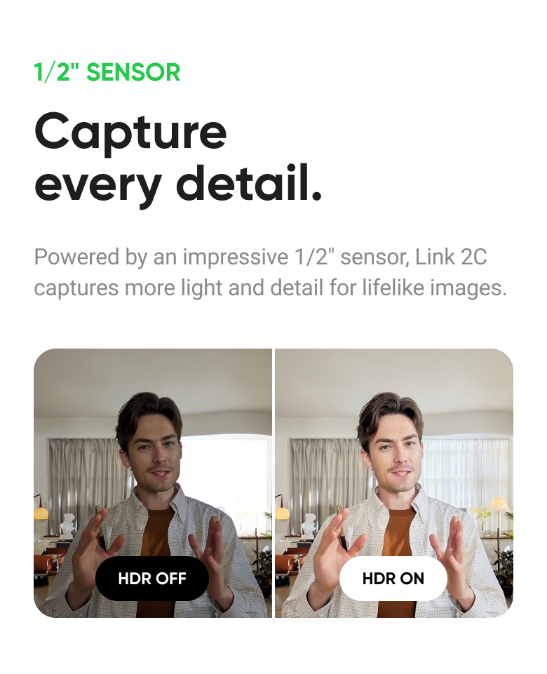 Insta360 Link 2C - 4K Webcam สําหรับพีซี/Mac, เซ็นเซอร์ 1/2", การแฟรม ...