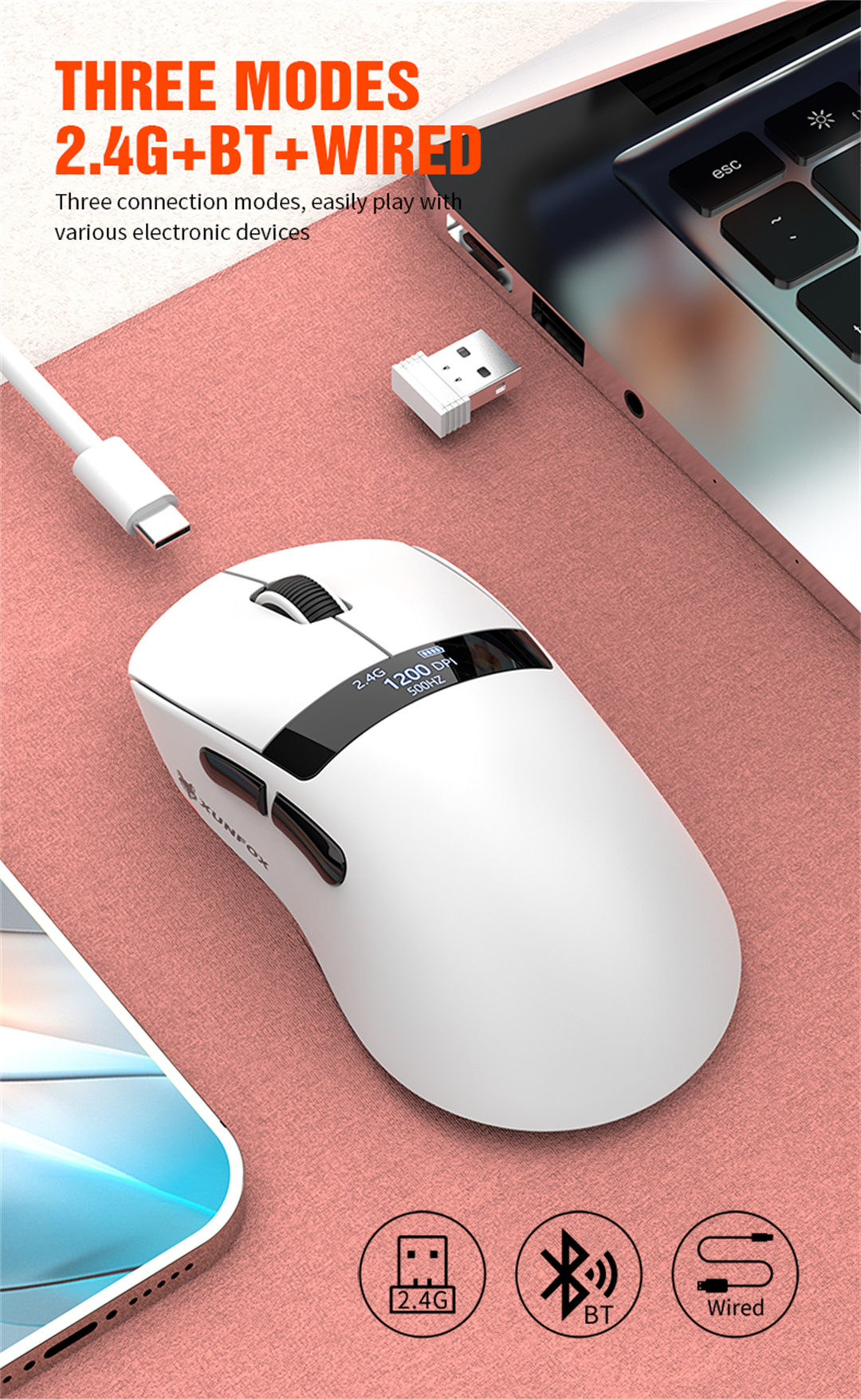 XUNFOX H9 Pro ไมโครโฟนเกมมิ่งไร้สาย Triple-Mode แท่นชาร์จ 2.4G + Bluetooth + แบบมีสาย 6 เกียร์ ...