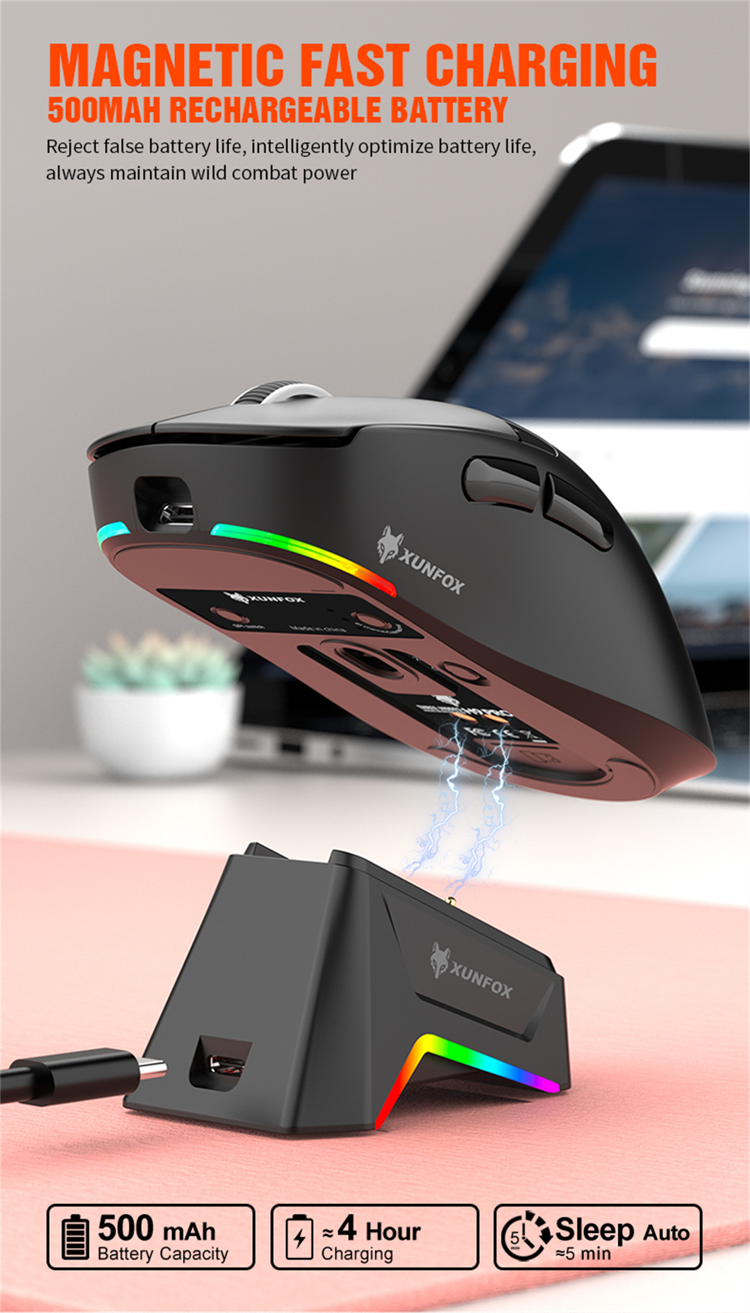 XUNFOX H9 Pro ไมโครโฟนเกมมิ่งไร้สาย Triple-Mode แท่นชาร์จ 2.4G + Bluetooth + แบบมีสาย 6 เกียร์ ...