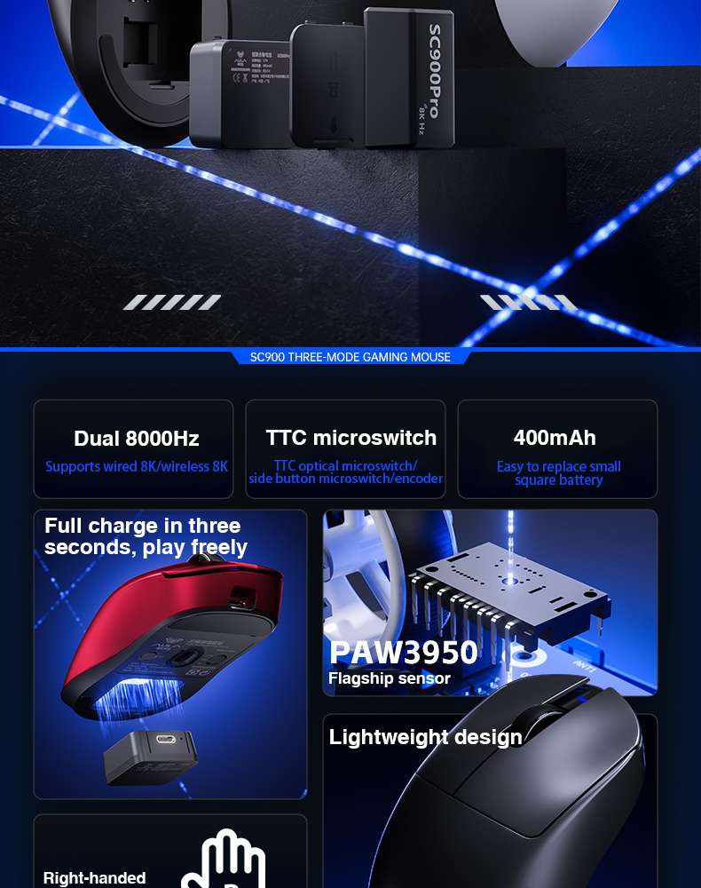 AULA SC900 เมาส์ไร้สายน้ําหนักเบา Esports Tri-Mode 6 ระดับ DPI ปรับ ...