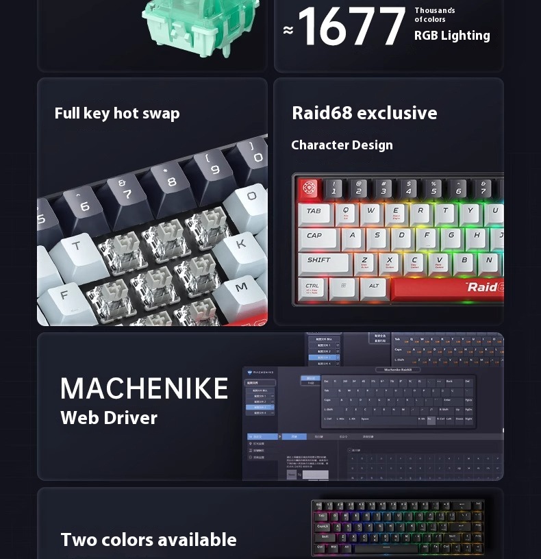MACHENIKE Raid68 Magnetic Wired Keyboard 65% Hot swappable RGB 0.01 มม.RT 0.125ms Delay Custom ...
