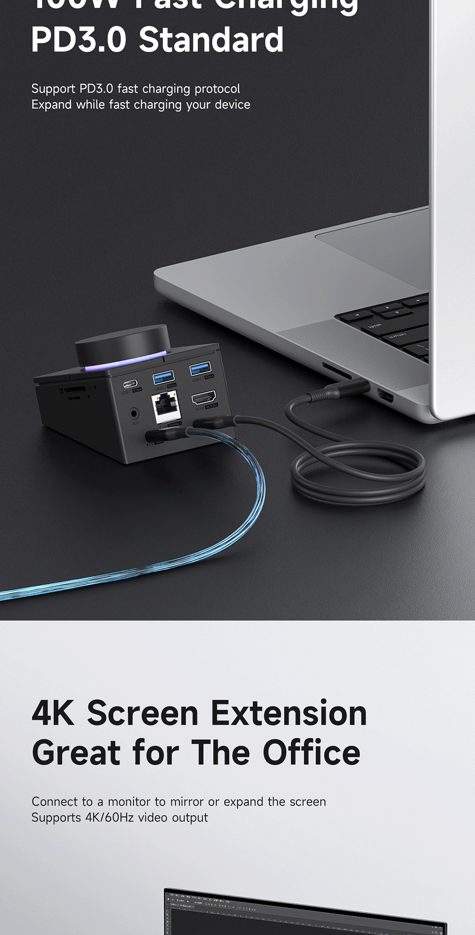 Hagibis Knob USB C Hub 4K60Hz HDMI 100W PD ปุ่มลัด Type-C Docking ...