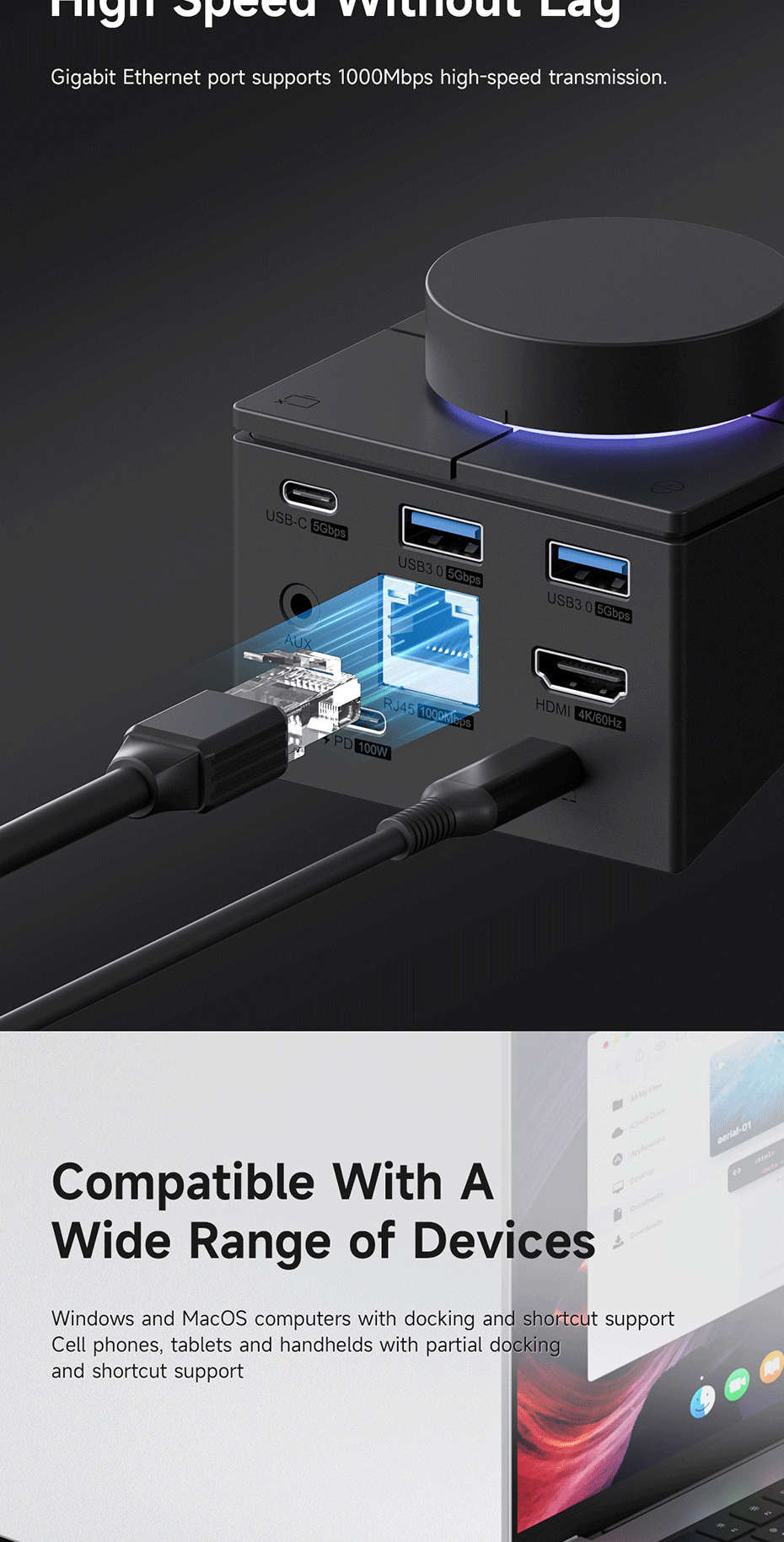 Hagibis Knob USB C Hub 4K60Hz HDMI 100W PD ปุ่มลัด Type-C Docking ...