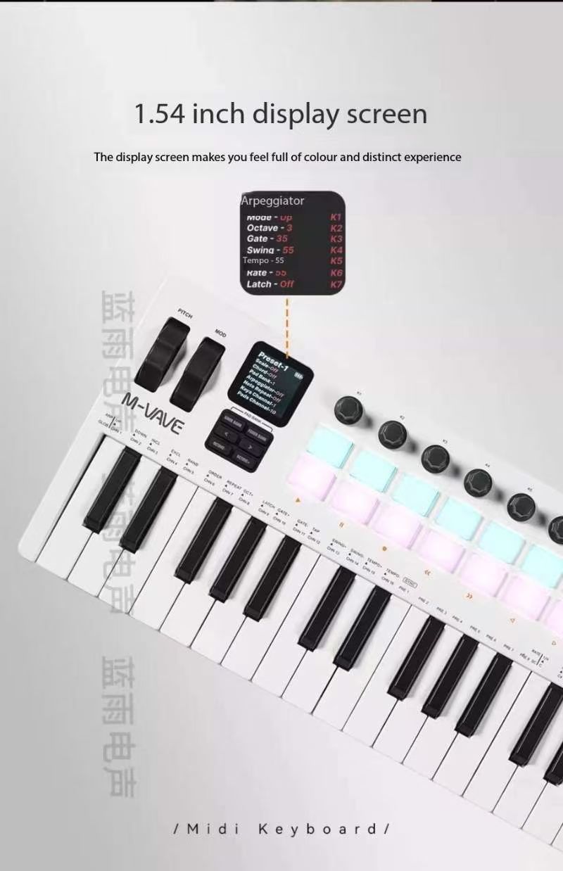 M VAVE SMK37 Pro Portable 37 Key MIDI Keyboard Controller, Strike Pad ...