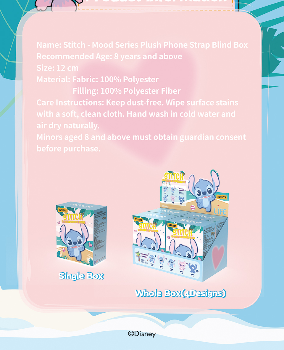 52TOYS Disney Stitch Mood Series Plush Phone Charm Blind Box Merch ...