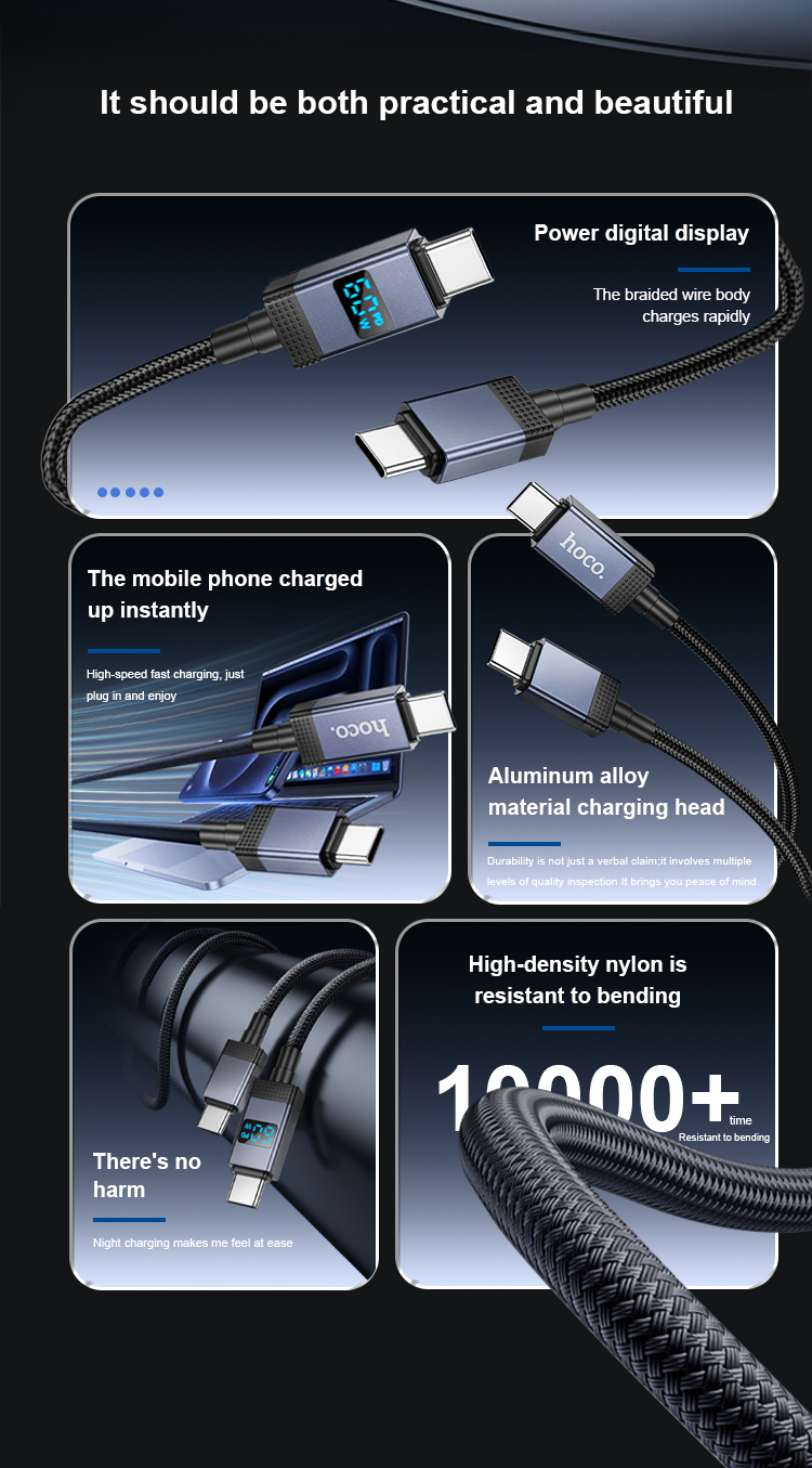 hoco. X118 จอแสดงผลหน้าจอสายชาร์จข้อมูล 60W/27W/90W Superfast Charge ...