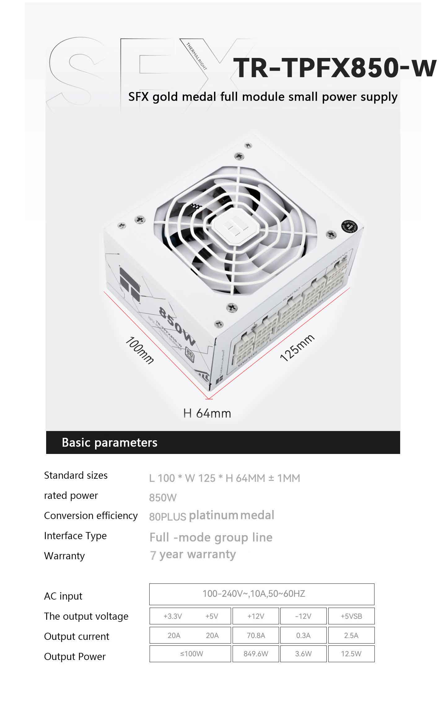 Thermalright TR-TPFX850-W White Chassis power supplo completto medaglia ...