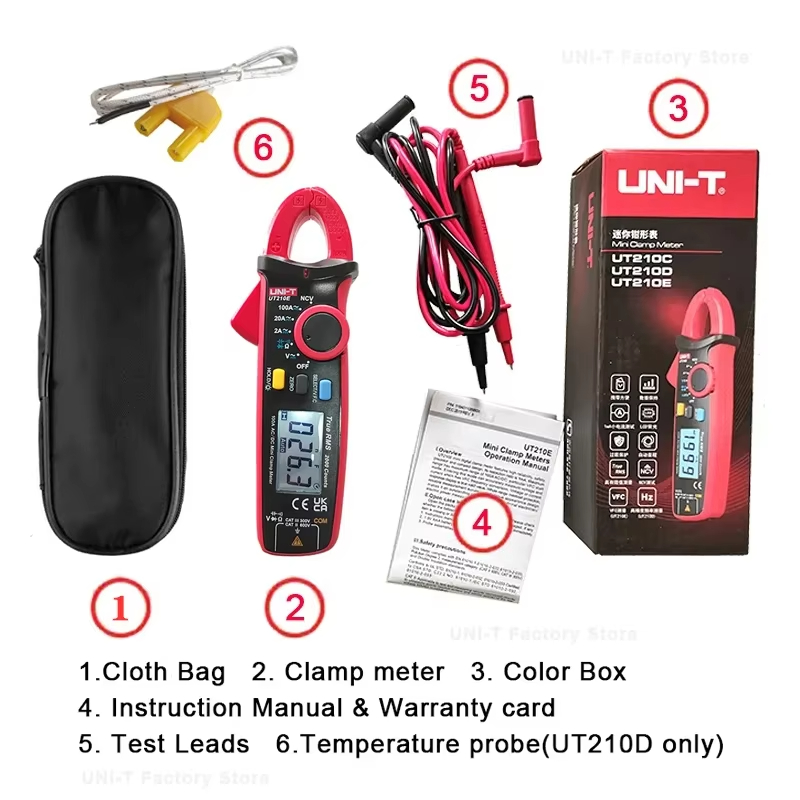 UNI-T UT210E 210C 210D Mini Digital Clamp Meter True RMS AC DC 100A ...
