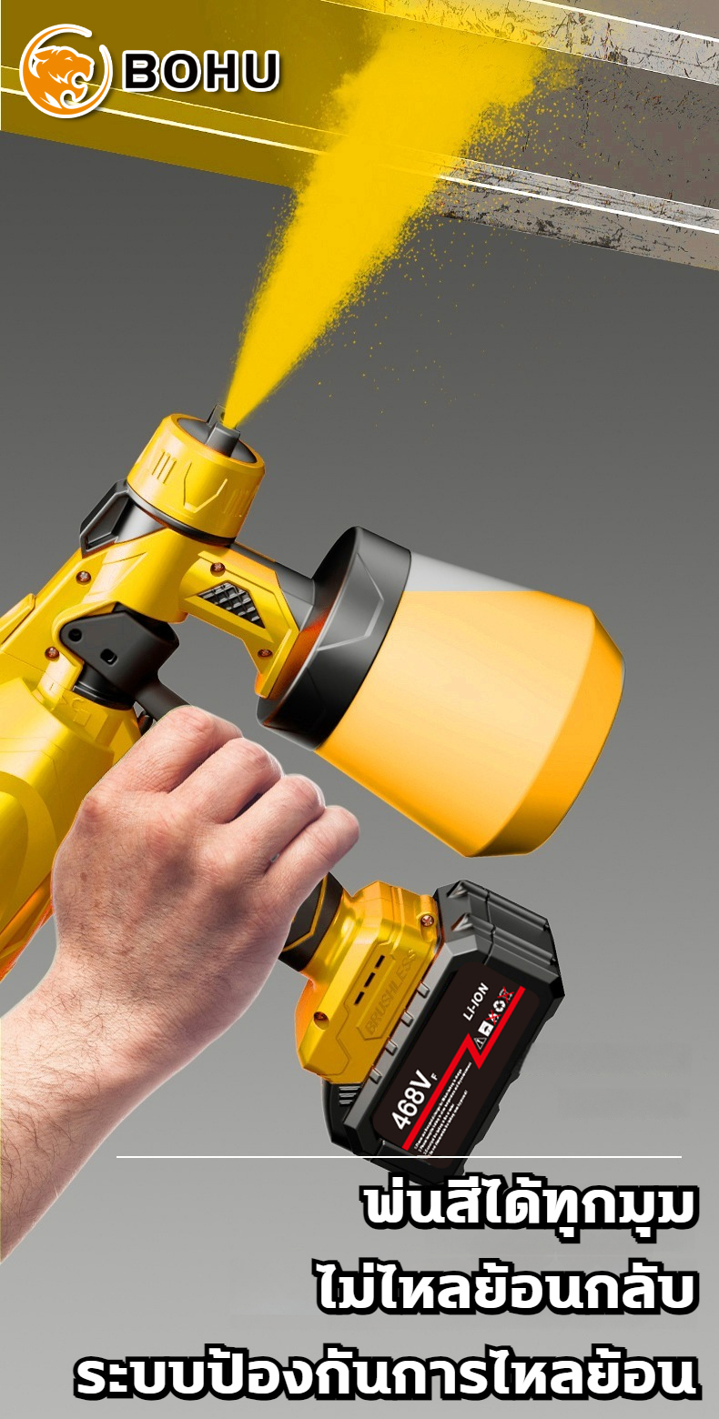 BOHU กาพ่นสีไร้สาย 1000CC กาพ่นสีไฟฟ้า 3500W ใช้ได้ทั้งสีน้ำ+สีน้ำมัน ...