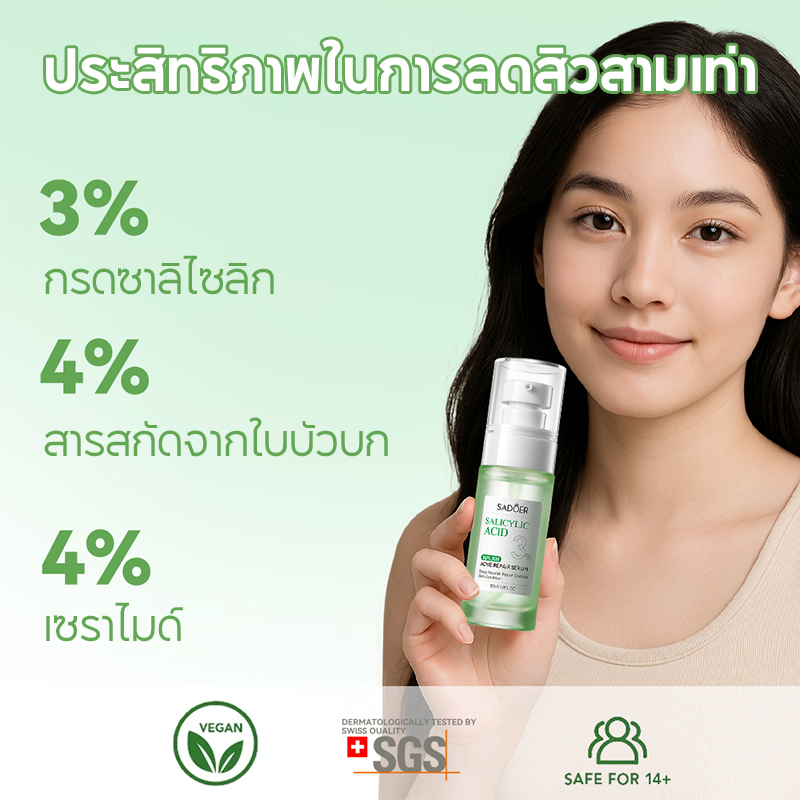 【2 Pcs】SADOER 3% Salicylic Acid Acne Serum ลดสิว รักษาสิว รอยสิว | Shopee Thailand