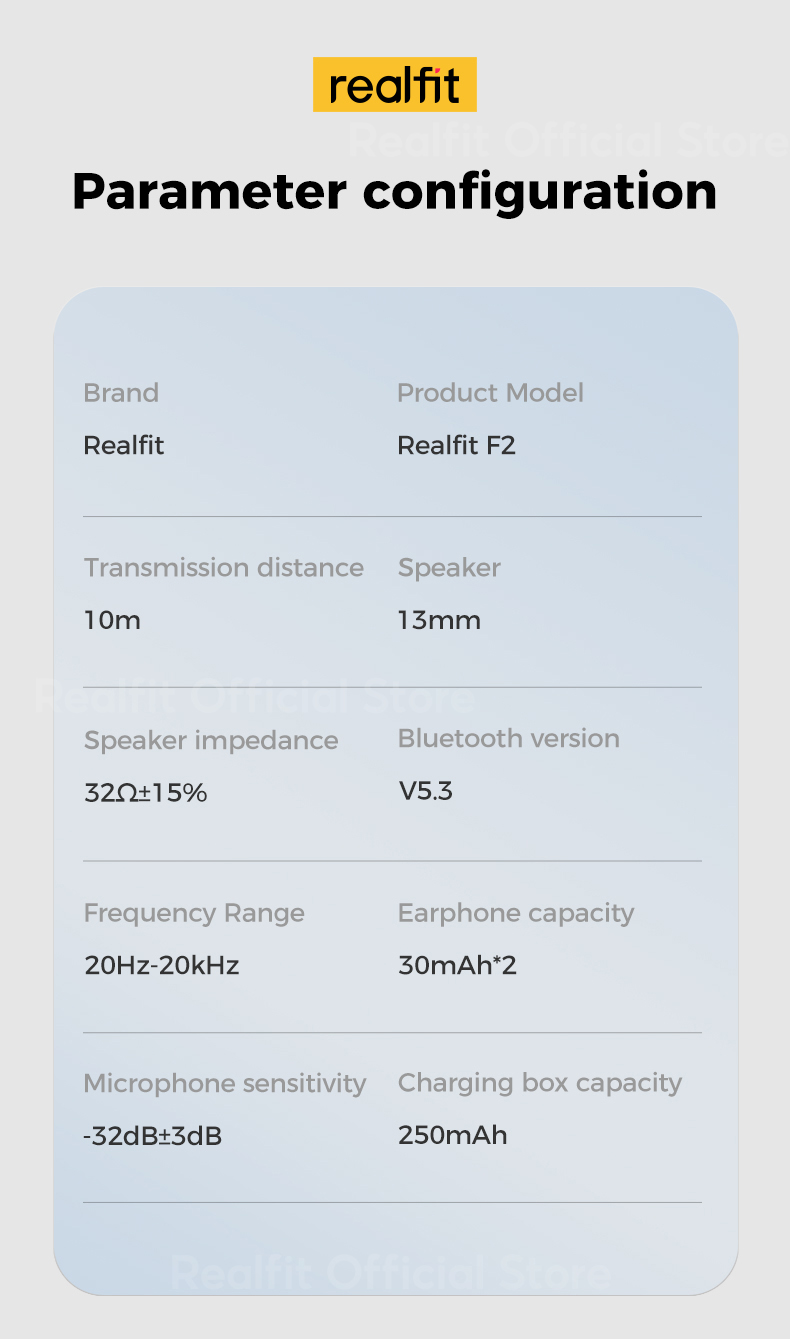 Realfit F2 หูฟังบลูทูธไร้สาย พร้อมไมโครโฟน เล่นได้นาน | Shopee Thailand