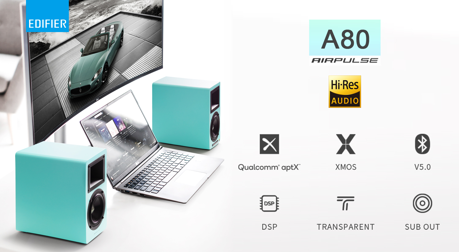 Edifier Airpulse A80 ลําโพงบลูทูธเสียงความละเอียดสูง, กําลังขับ 100W ...