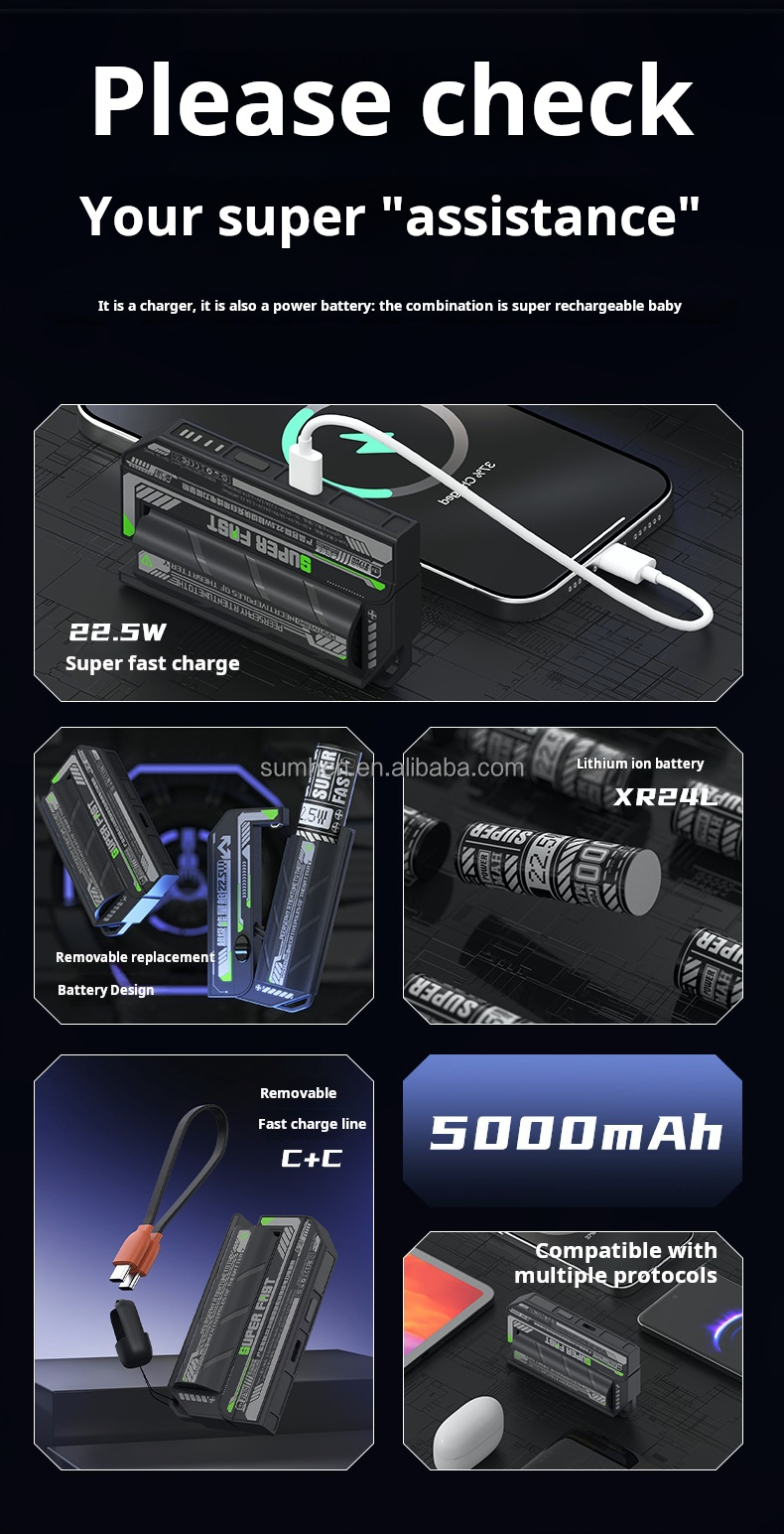 5000mAh Power Bank Bullet Replacement Power Pack Two Mecha Battery C ...