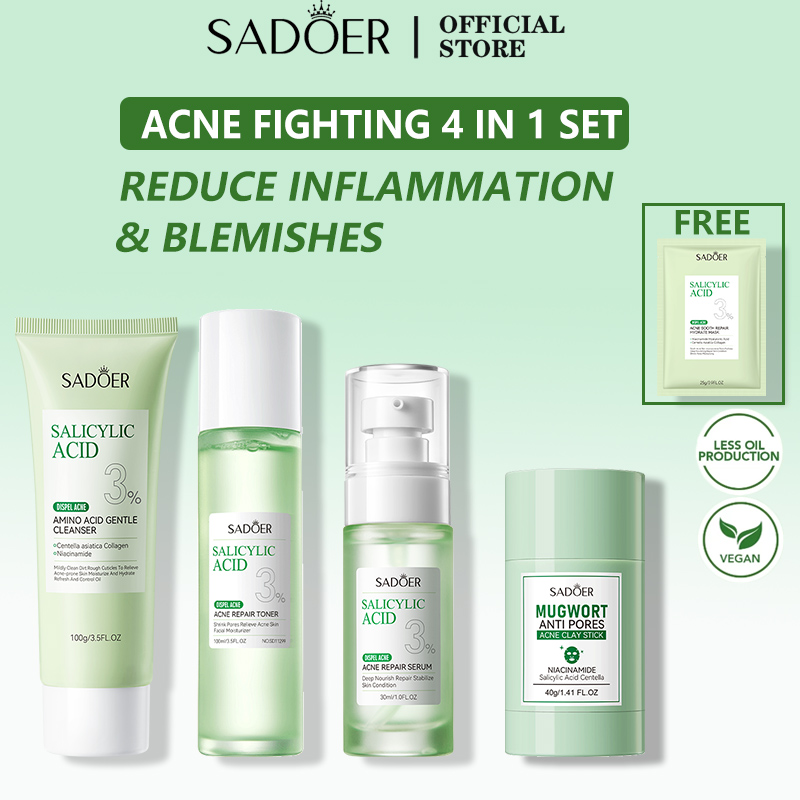 【5PCS】SADOER 3% Salicylic Acid Acne Set ลดสิว รักษาสิว รอยสิว With Gift | Shopee Thailand
