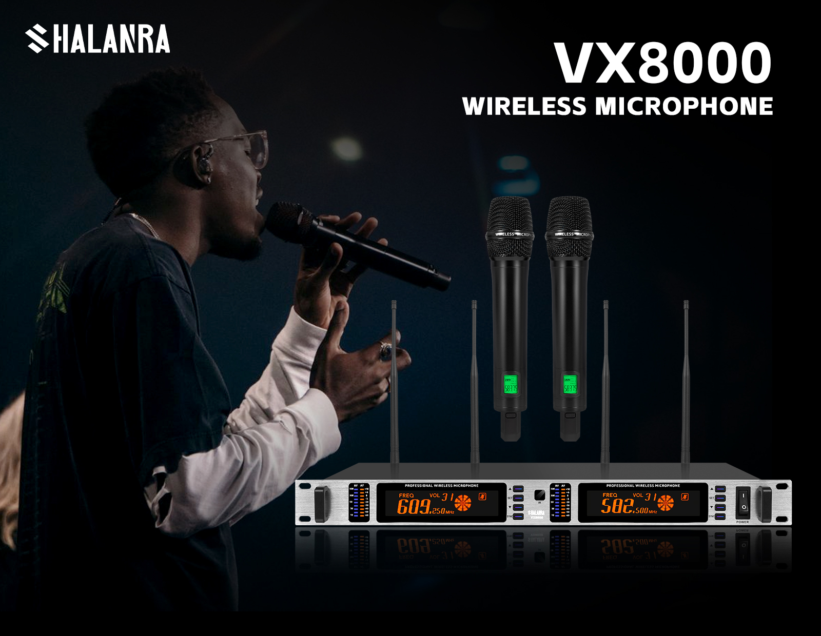 SHALANRA VX8000 ไมค์ไร้สายคู่ UHF ระบบสแกนช่องอัตโนมัติ สำหรับคาราโอเกะ ...