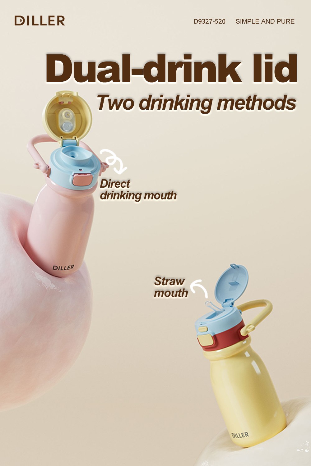 กระติกน้ําร้อนขวด Diller Ace (480/500/520ml) - สแตนเลส 316 การประชุมทางอุณหภูมิ ป้องกันการรั่ว ...